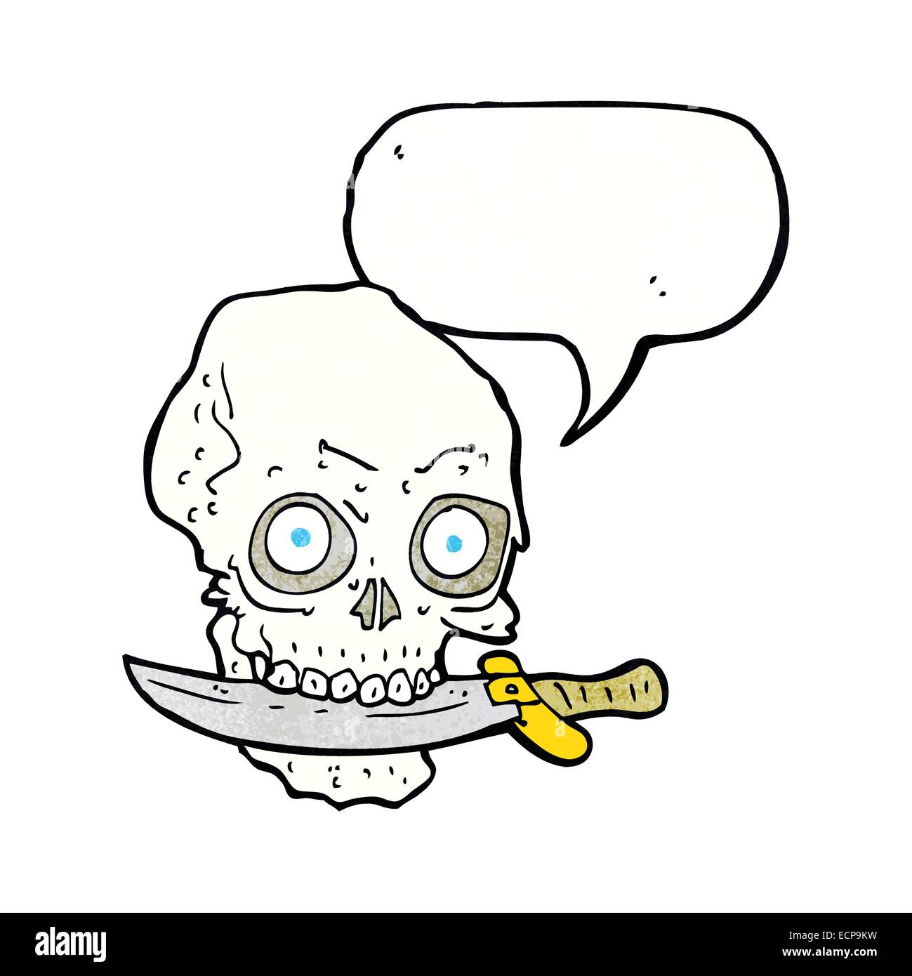 cartoon pirate skull with knife in teeth with speech bubble Stock ...