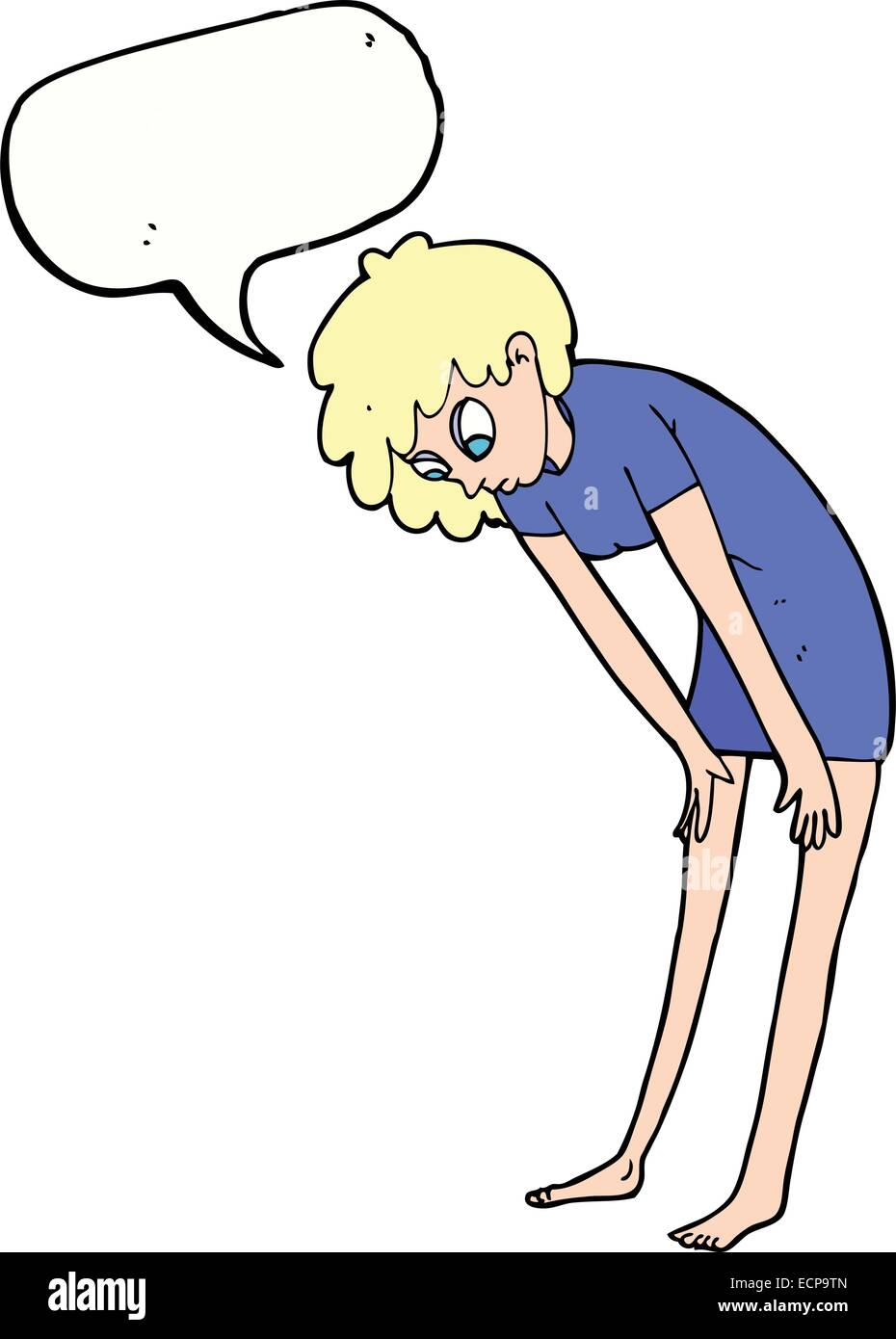 cartoon woman looking at her feet with speech bubble Stock Vector Image ...