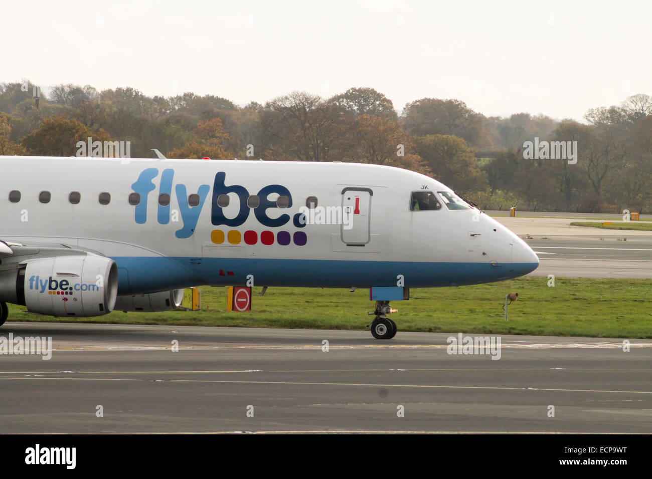 Flybe Embraer 175 taxiing after landing to Manchester International ...