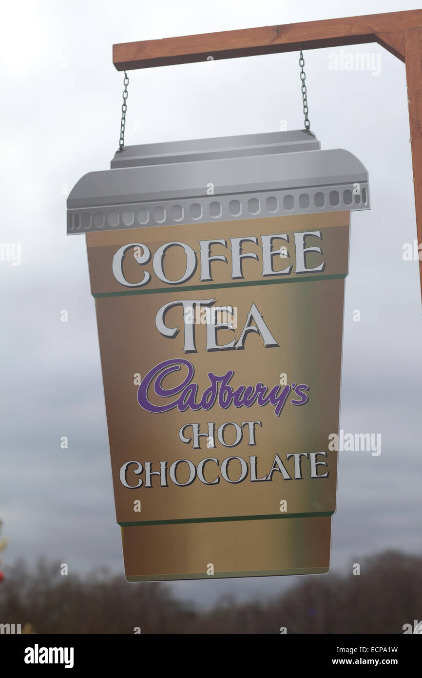 Coffee Container sign Hanging on Wooden Post Stock Photo - Alamy