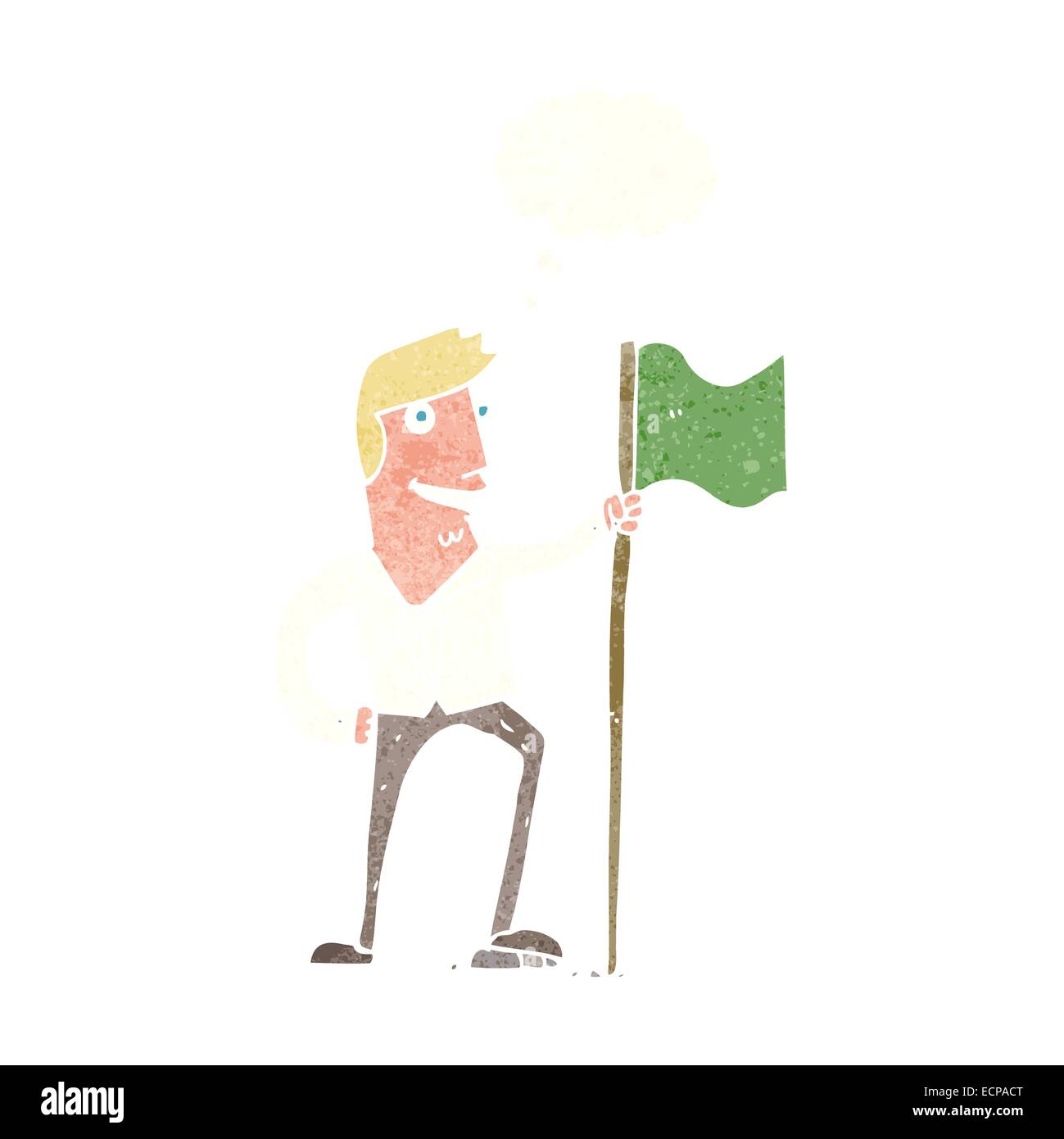 cartoon man planting flag with thought bubble Stock Vector Image & Art ...