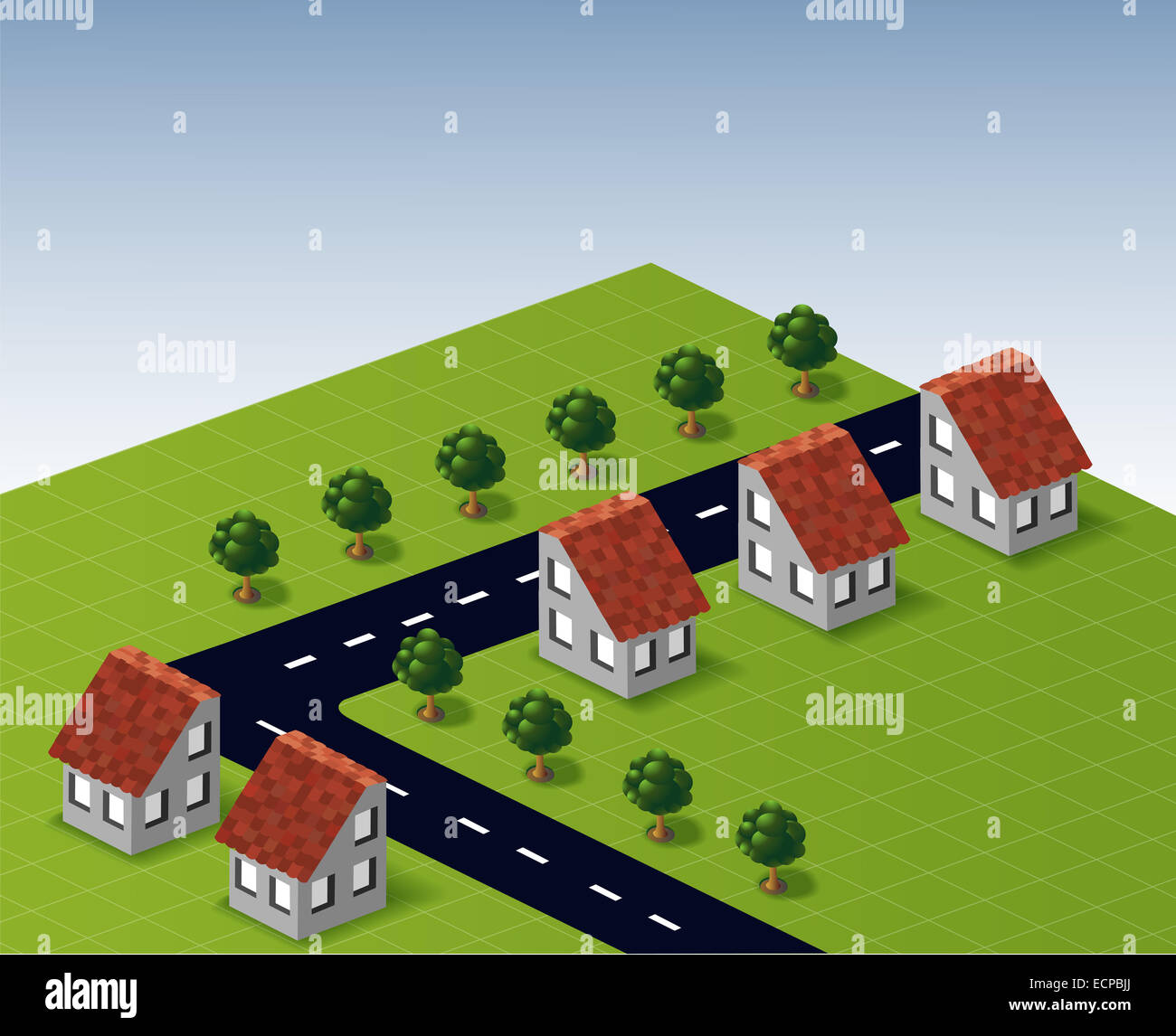 Perspective view of the village houses in the vector in the sky Stock ...