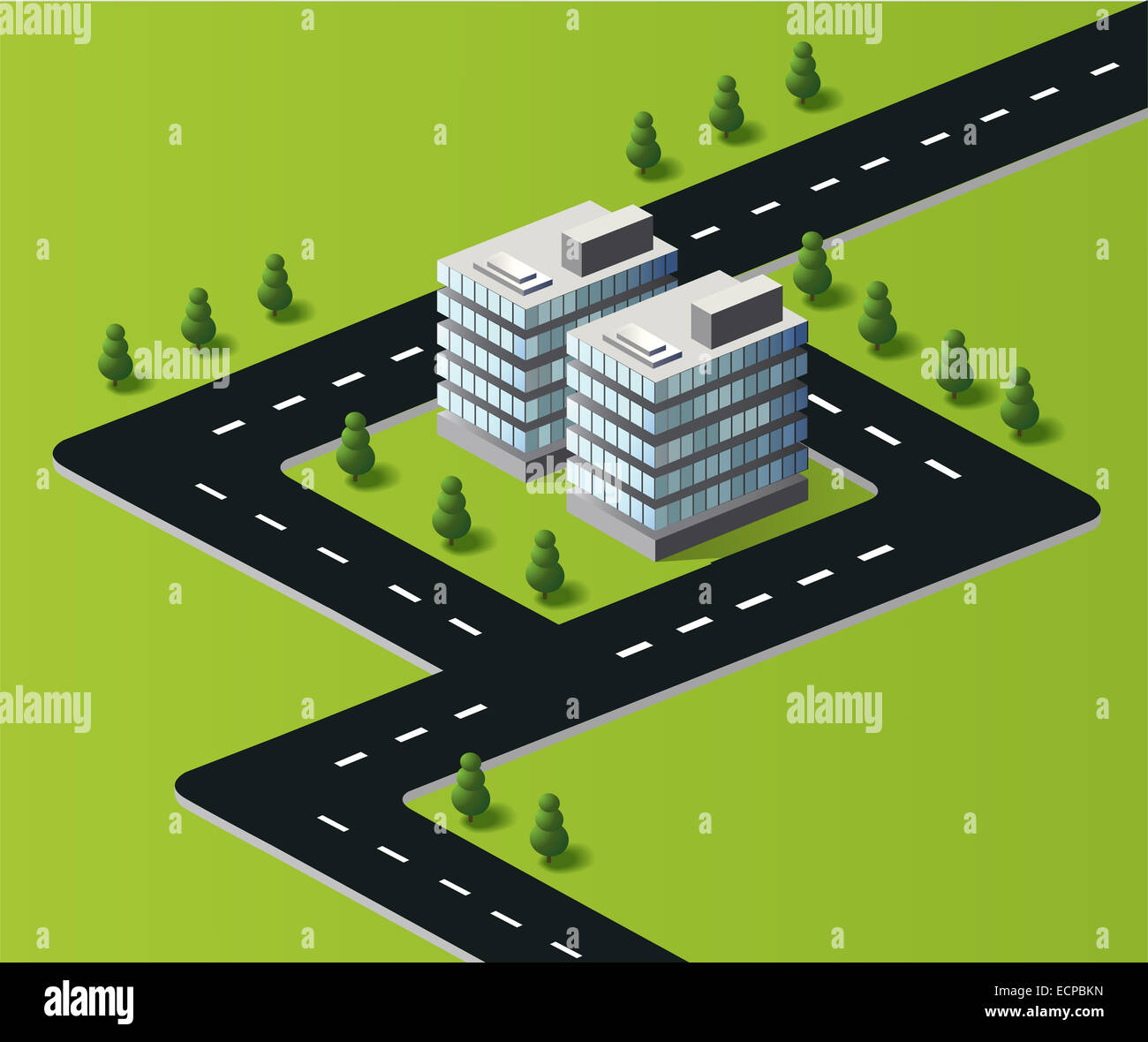 Town in isometric view with the landscape Stock Photo - Alamy