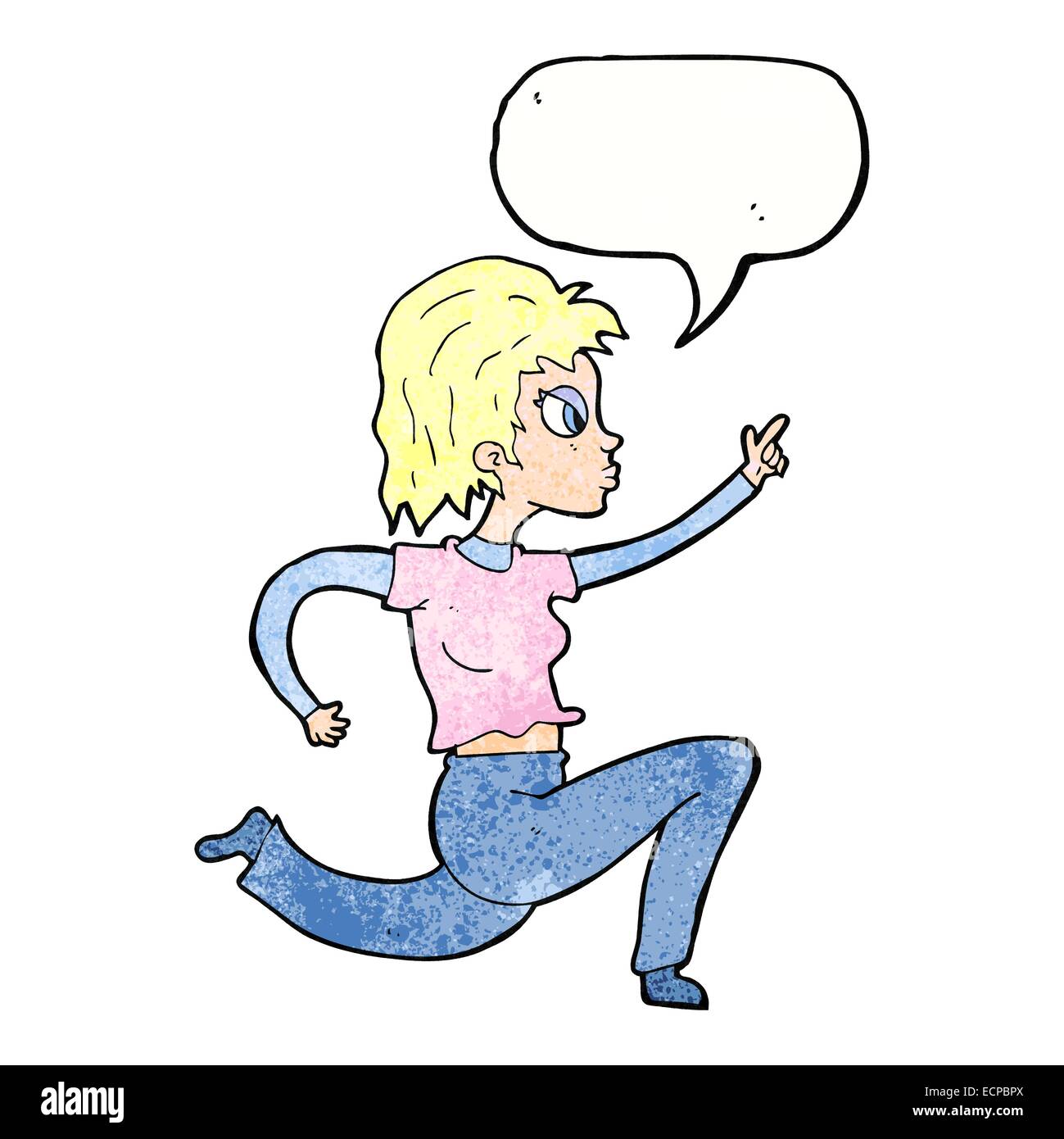 cartoon woman running and pointing with speech bubble Stock Vector ...