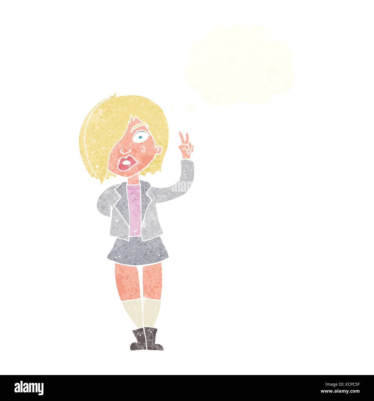 cartoon cool girl giving peace sign with thought bubble Stock Vector ...
