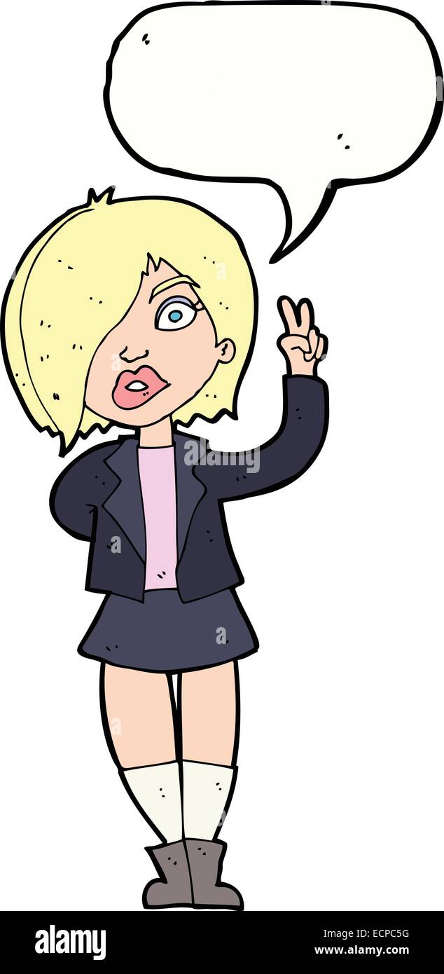 cartoon cool girl giving peace sign with speech bubble Stock Vector ...