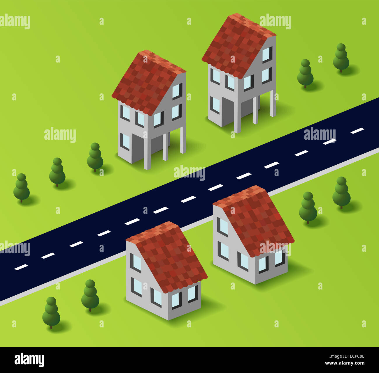 Perspective view of the village houses Stock Photo - Alamy