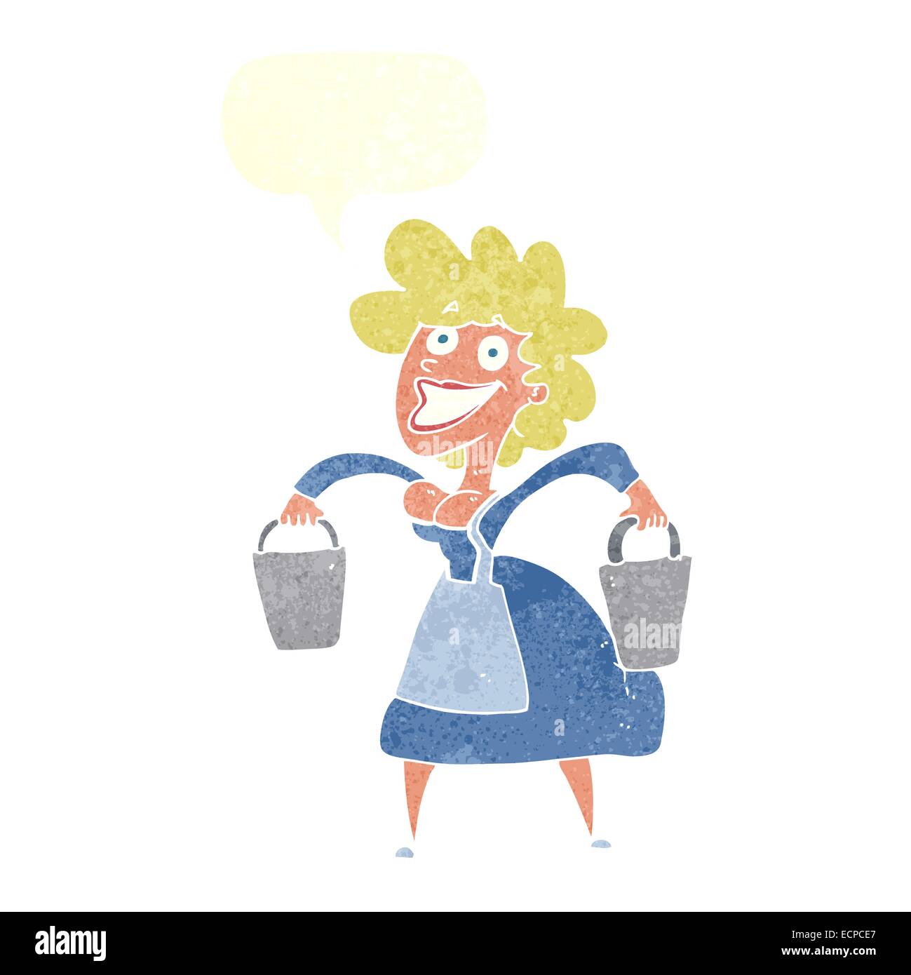 cartoon milkmaid carrying buckets with speech bubble Stock Vector Image ...