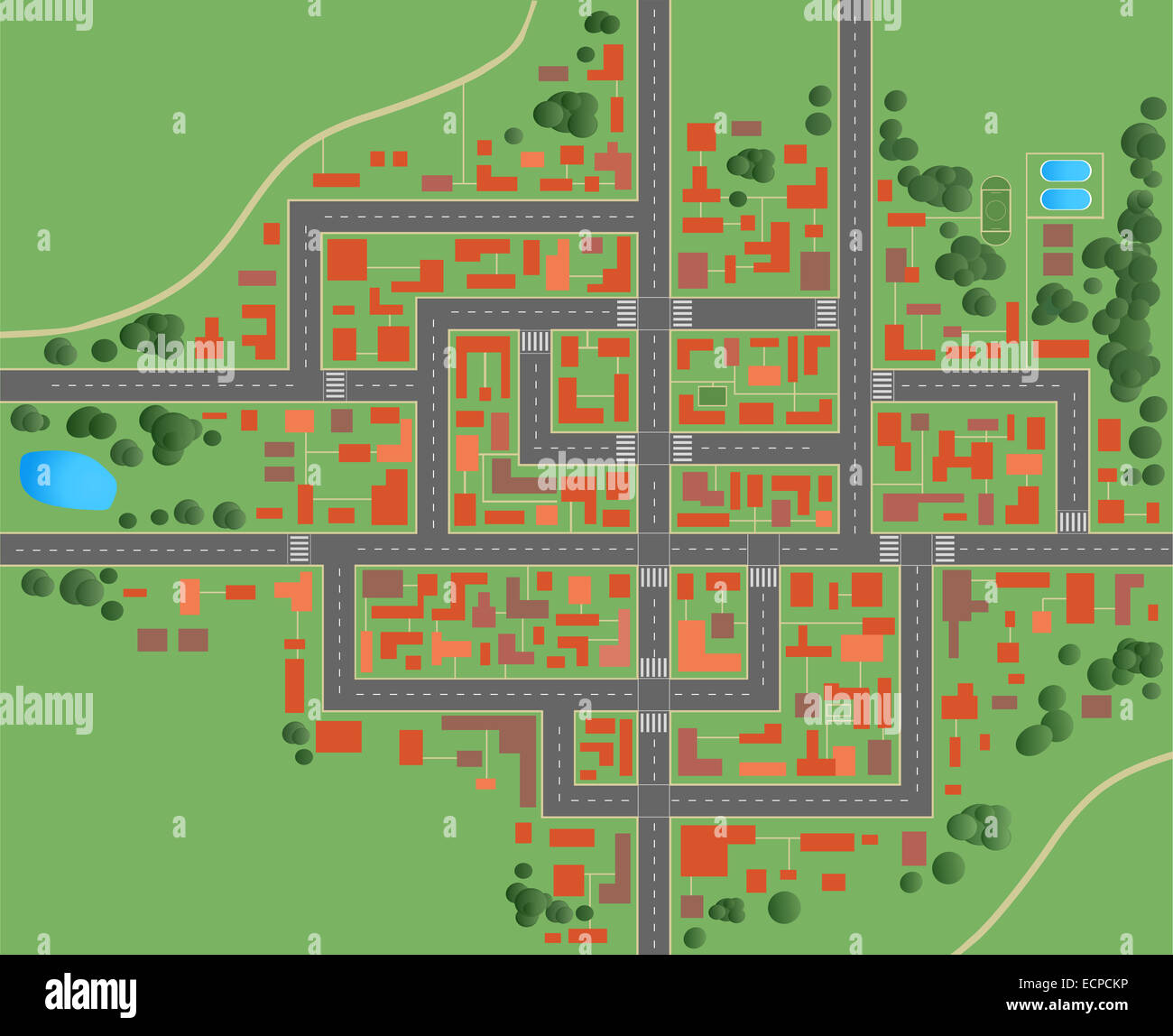 Plan of the city with streets and houses Stock Photo - Alamy
