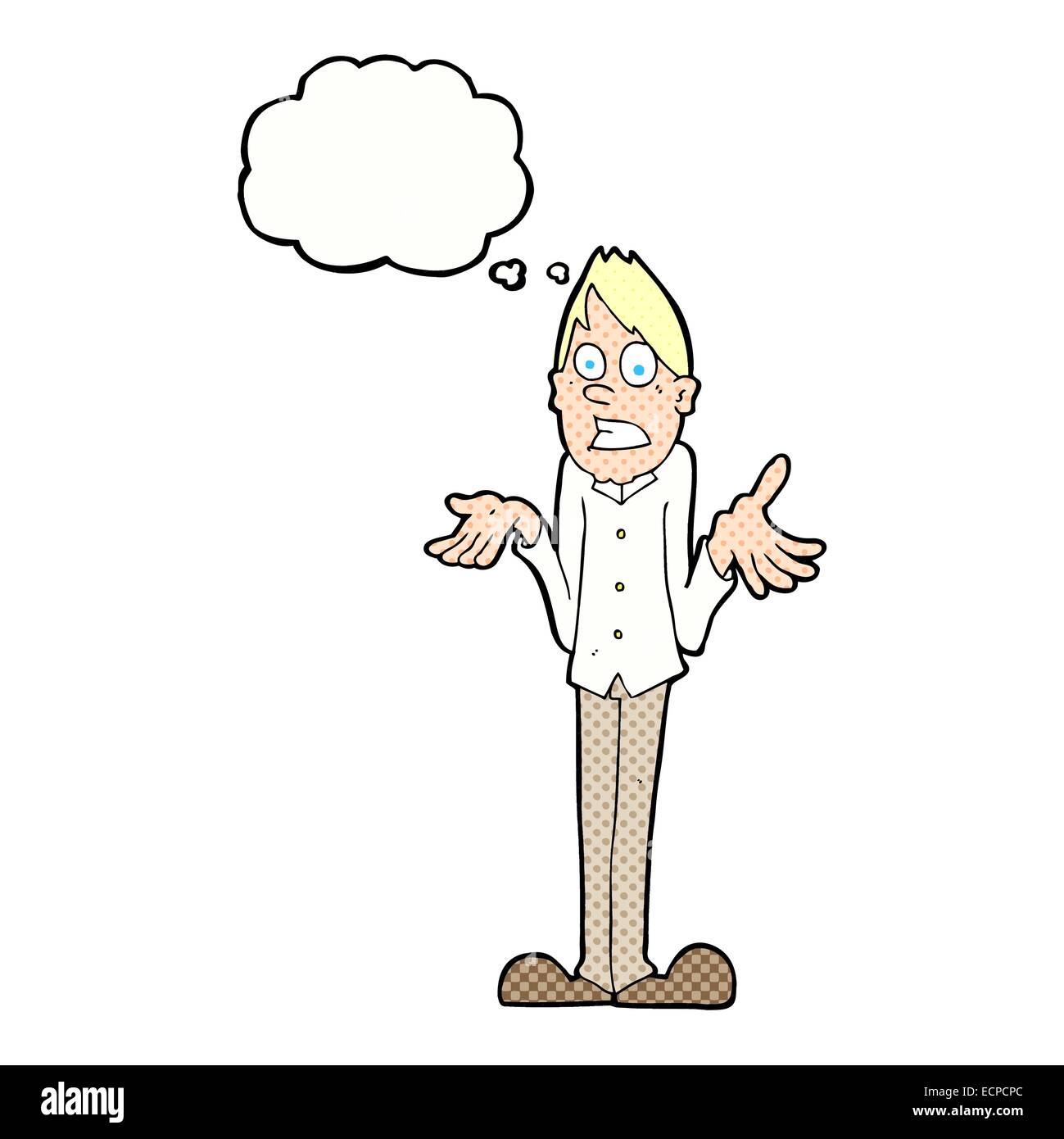cartoon man shrugging shoulders with thought bubble Stock Vector Image ...
