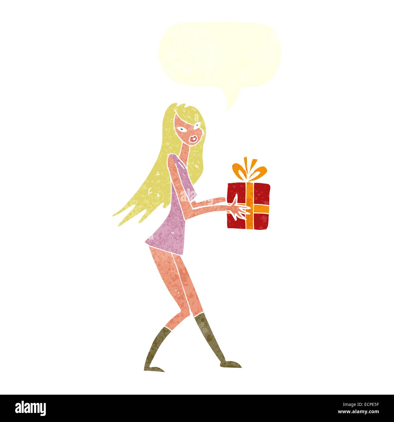 cartoon fashion girl with present with speech bubble Stock Vector Image ...