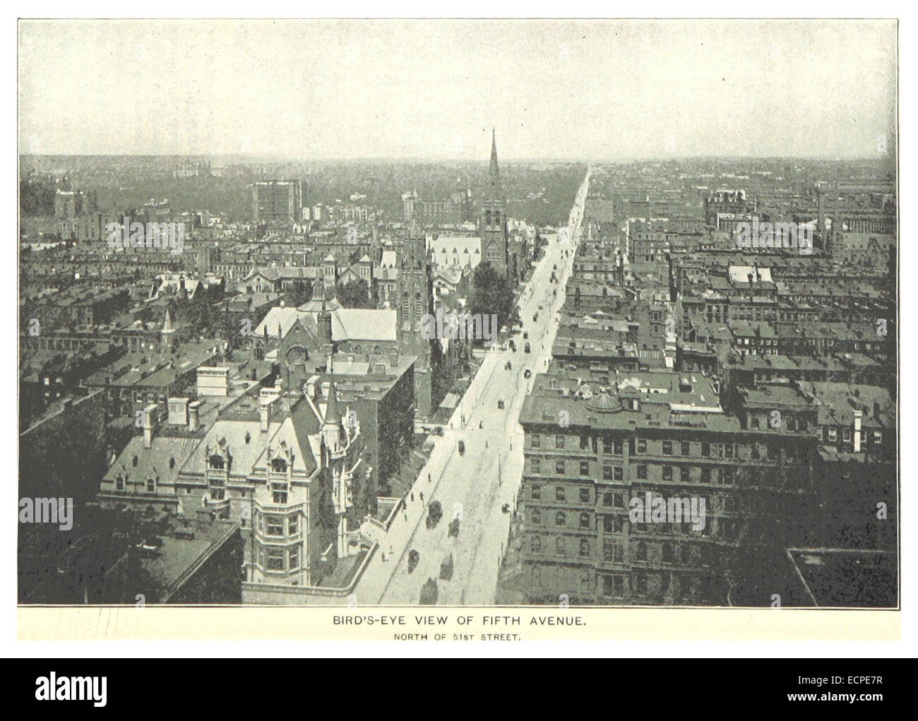 An 1893 bird's-eye view of Fifth Avenue, north of 51st Street in New ...