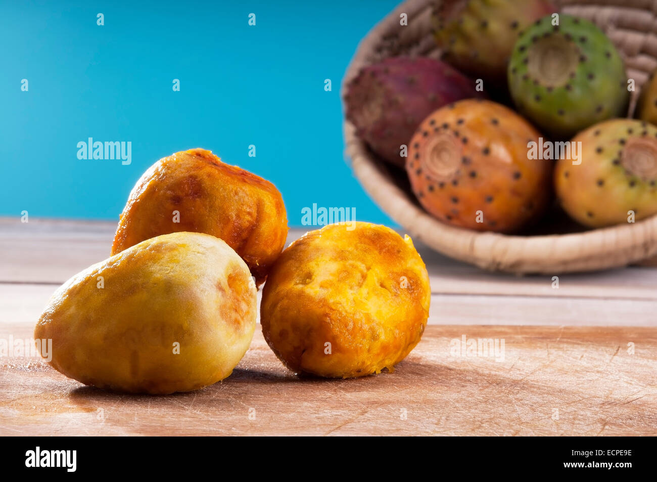 Tropical Opuntia Prickly Pear fruit on wooden background Stock Photo ...