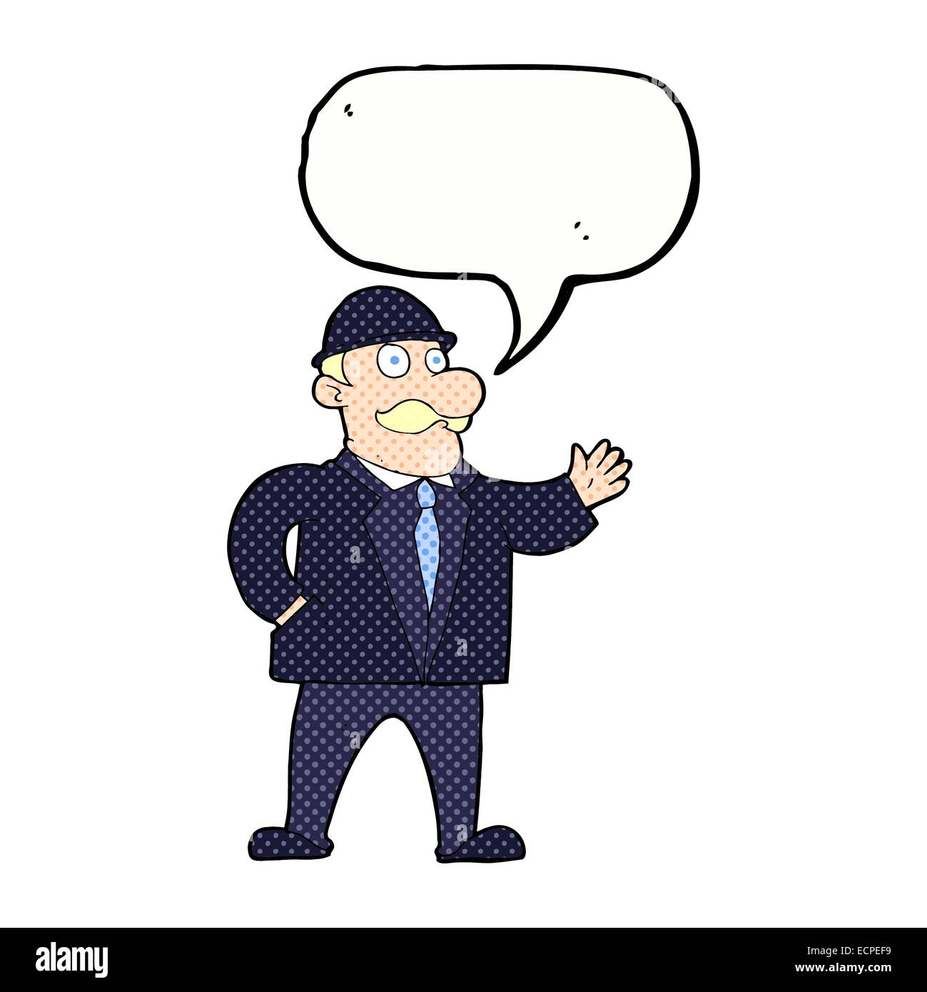 cartoon sensible business man in bowler hat with speech bubble Stock ...