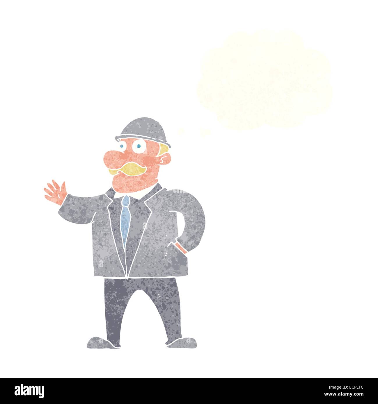 cartoon sensible business man in bowler hat with thought bubble Stock ...
