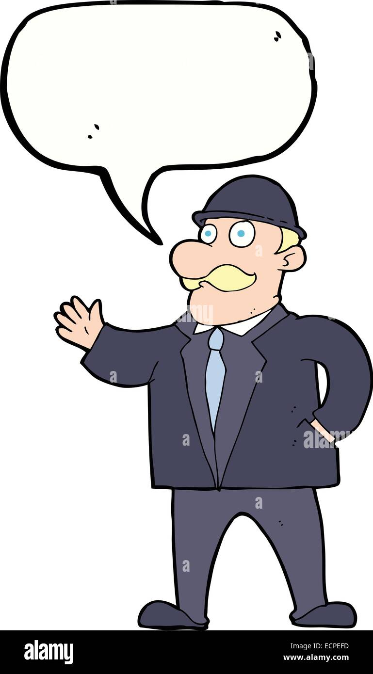 cartoon sensible business man in bowler hat with speech bubble Stock ...