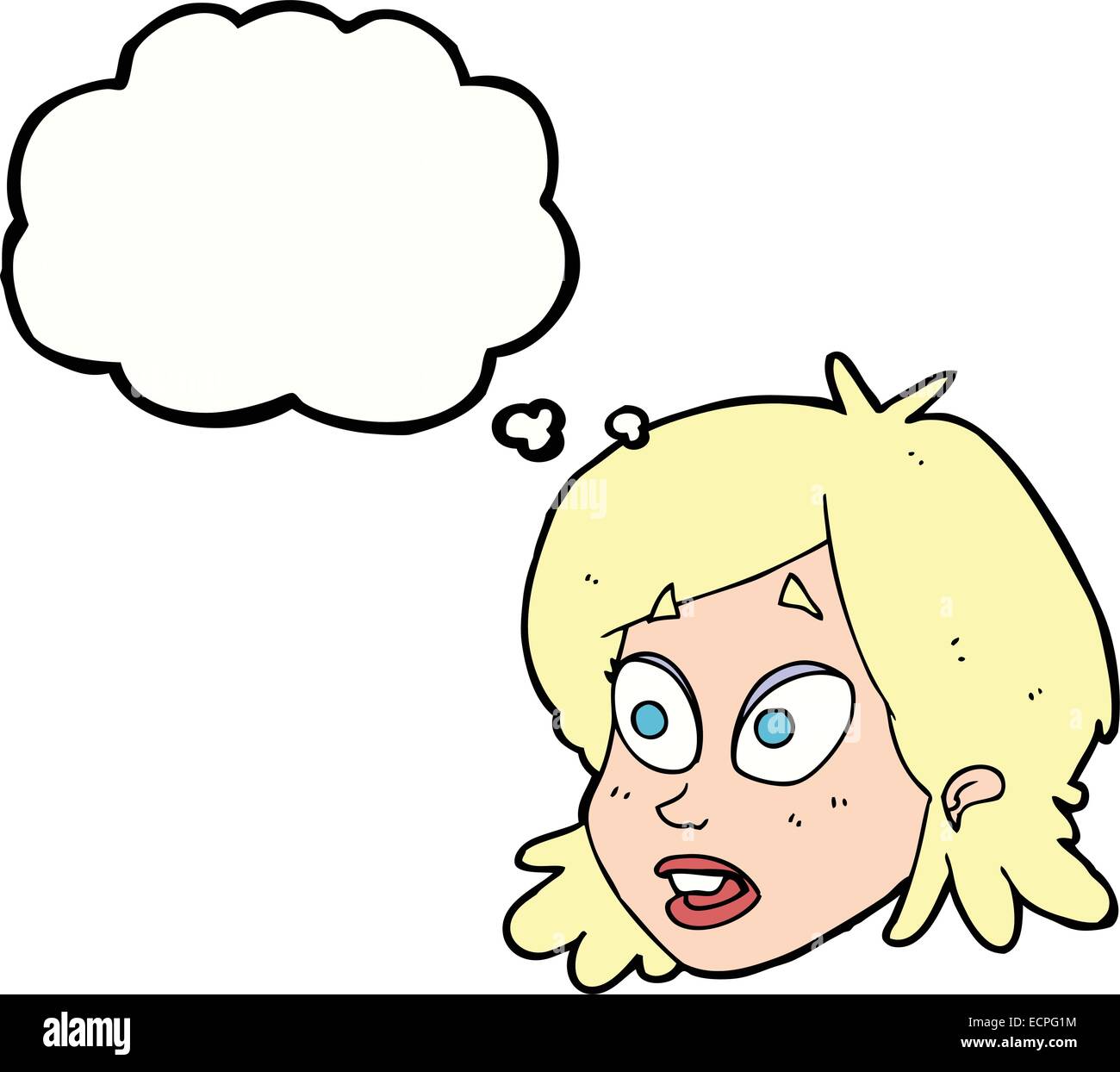 cartoon female face with surprised expression with thought bubble Stock ...