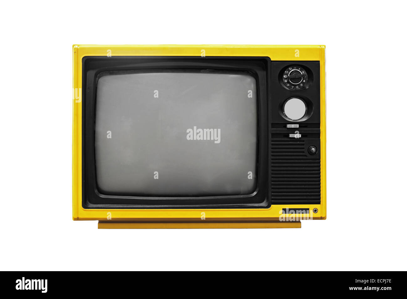 Vintage Yellow TV isolated on white background Stock Photo - Alamy