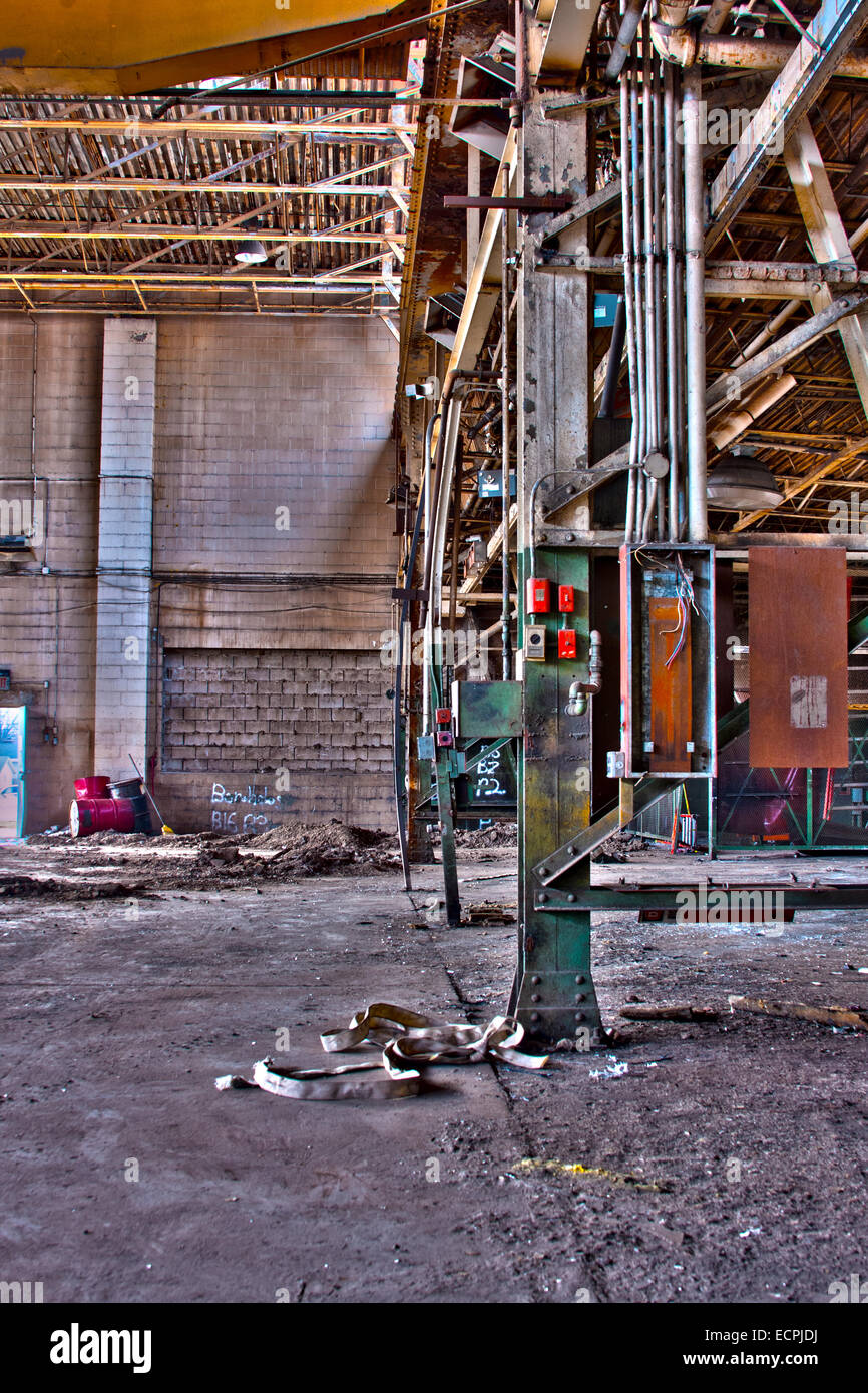 Abandoned industrial building with bending support beams Stock Photo ...