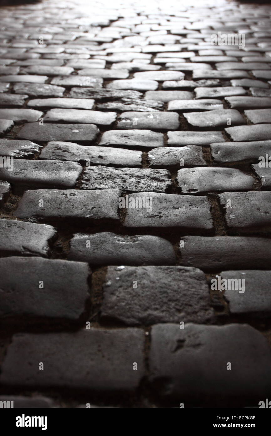 Cobblestone pedestrian path in Barcelona, Catalunya, Spain, August 2014 ...