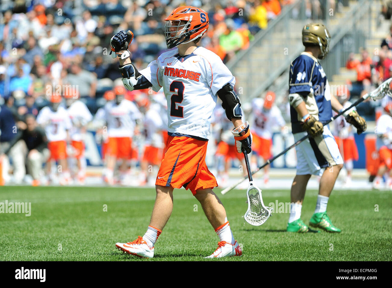 April 27, 2014: Syracuse Orange attackman Kevin Rice (2) celebrates a ...