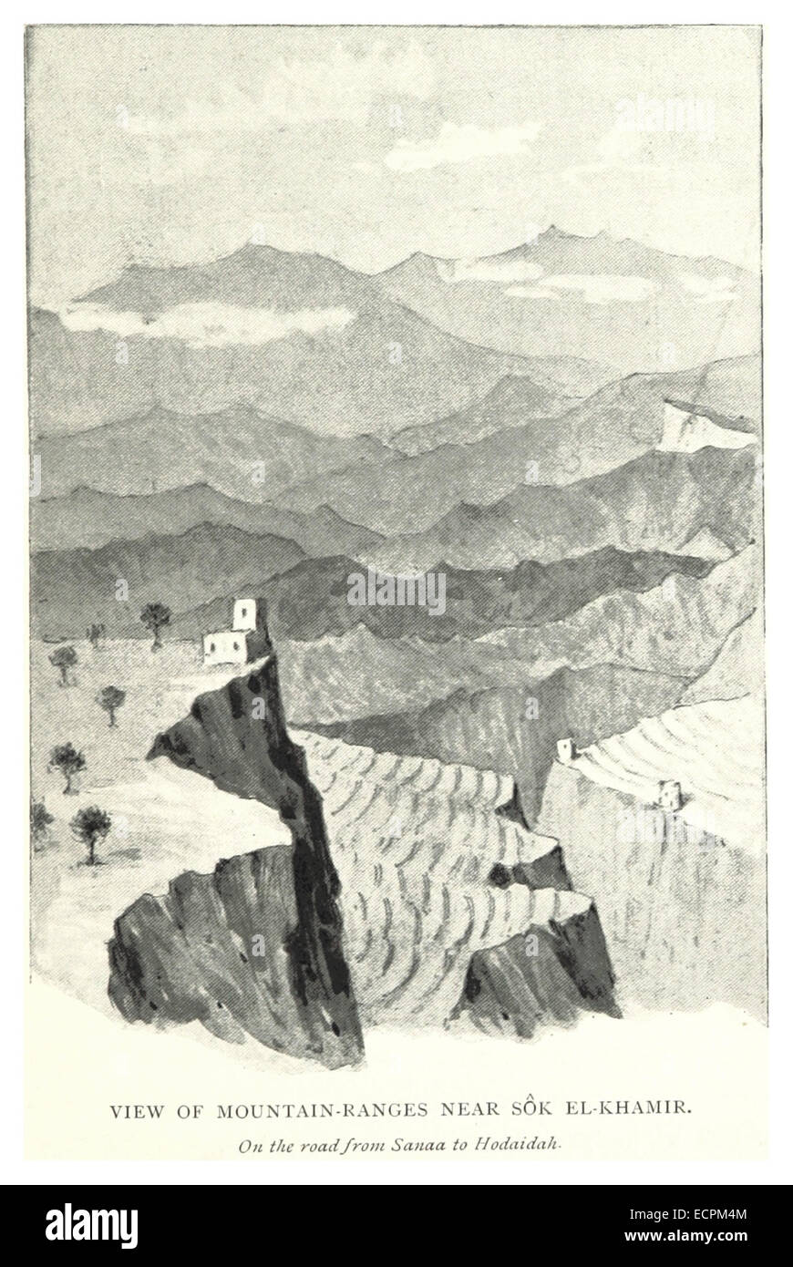This 041 illustration shows a scene along the road from Sanaa to ...