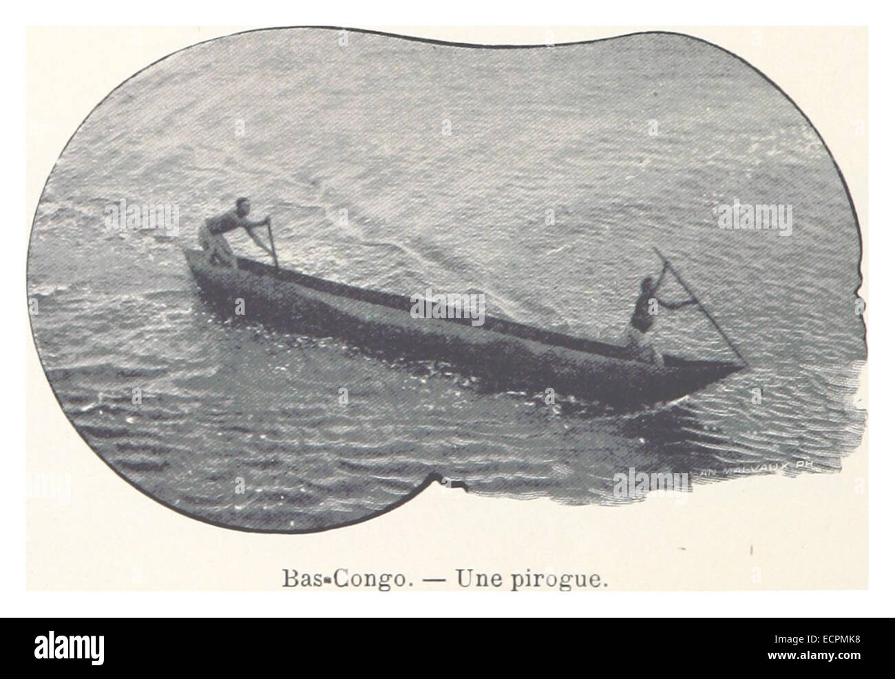 This 19th-century illustration depicts a pirogue, a traditional boat ...