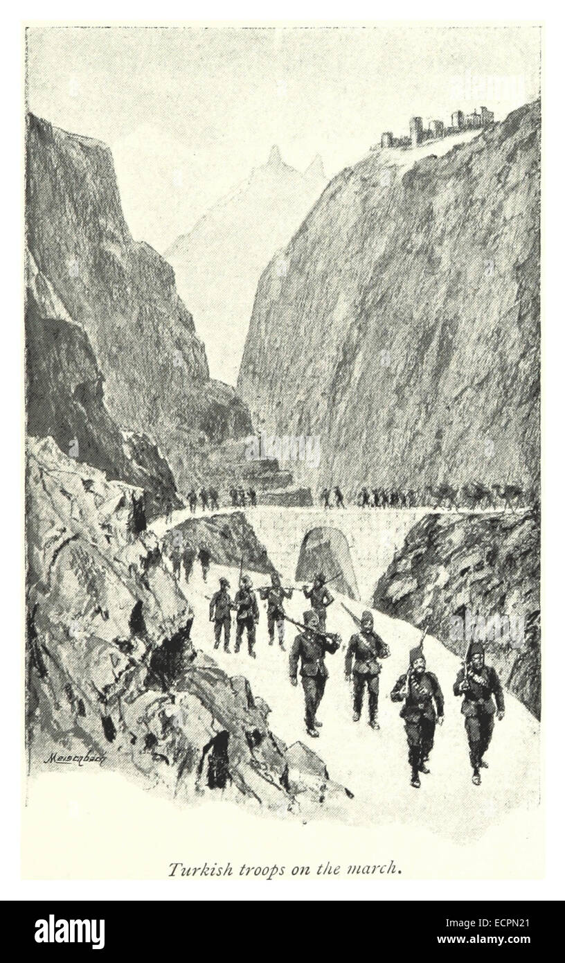 This illustration captures 131 Turkish troops on the march, depicting a ...