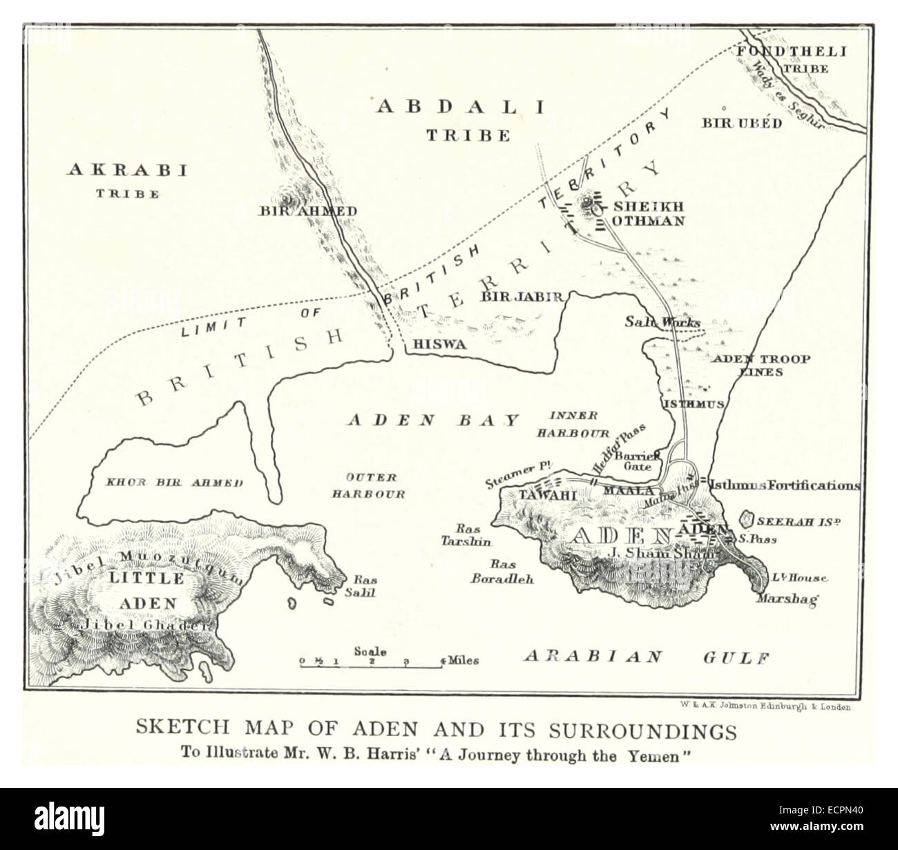 A sketch map of Aden and its surroundings, detailing the layout and ...