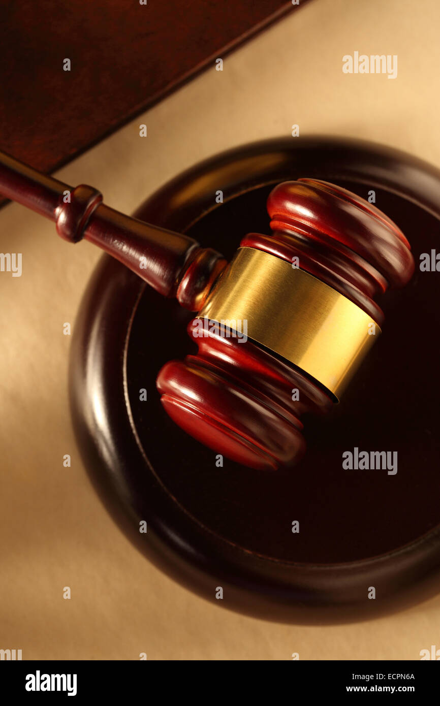 Wooden gavel and block closeup in closeup Stock Photo - Alamy