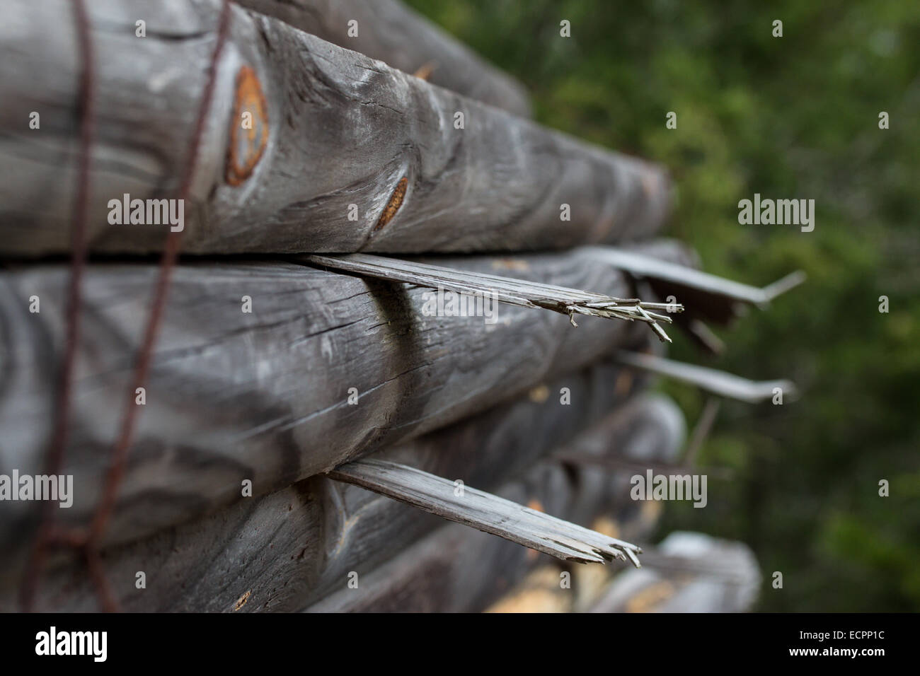 Stack of wood posts, side view Stock Photo - Alamy