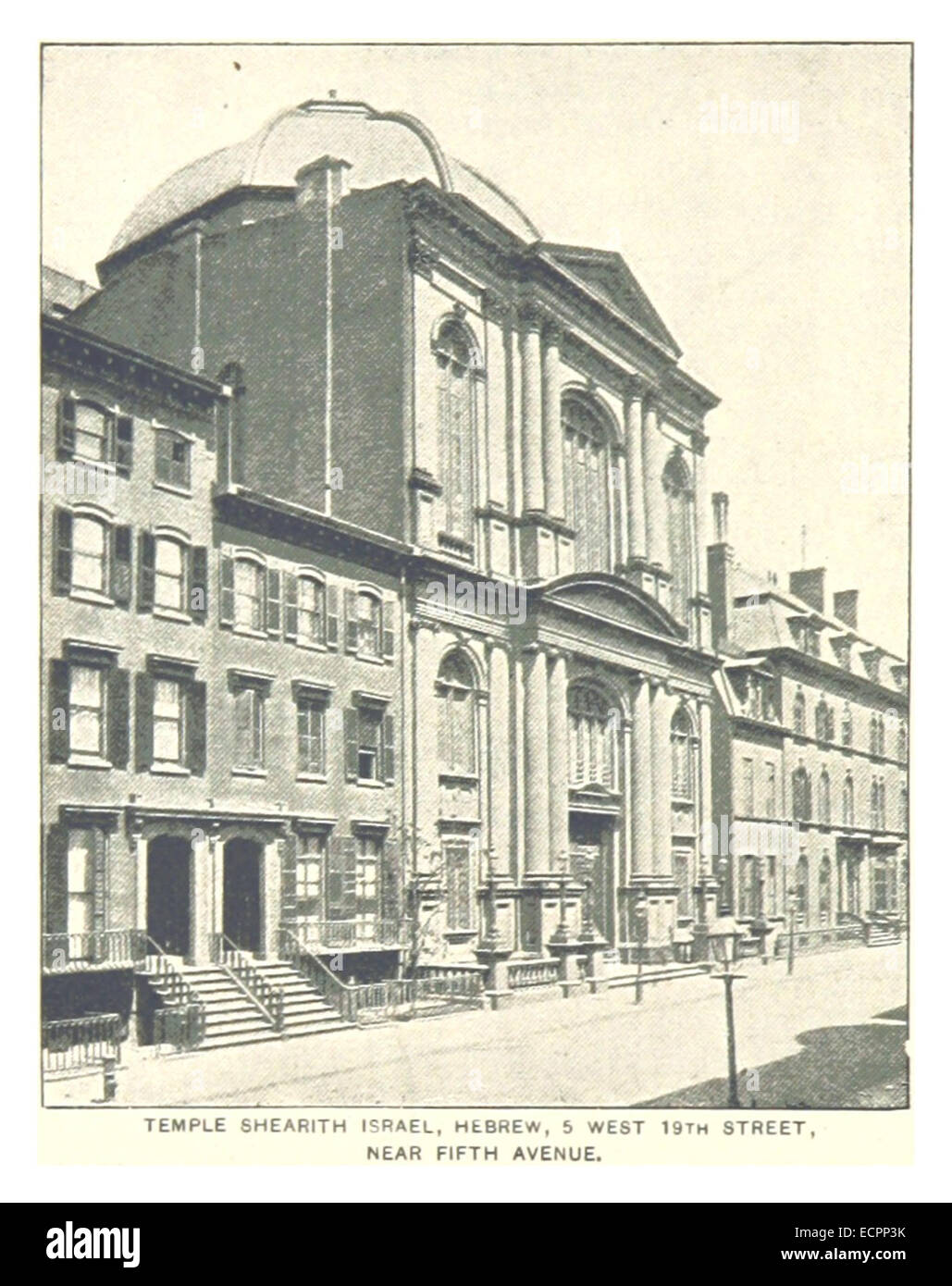This image depicts Temple Shearith Israel, located at 5 West 19th ...