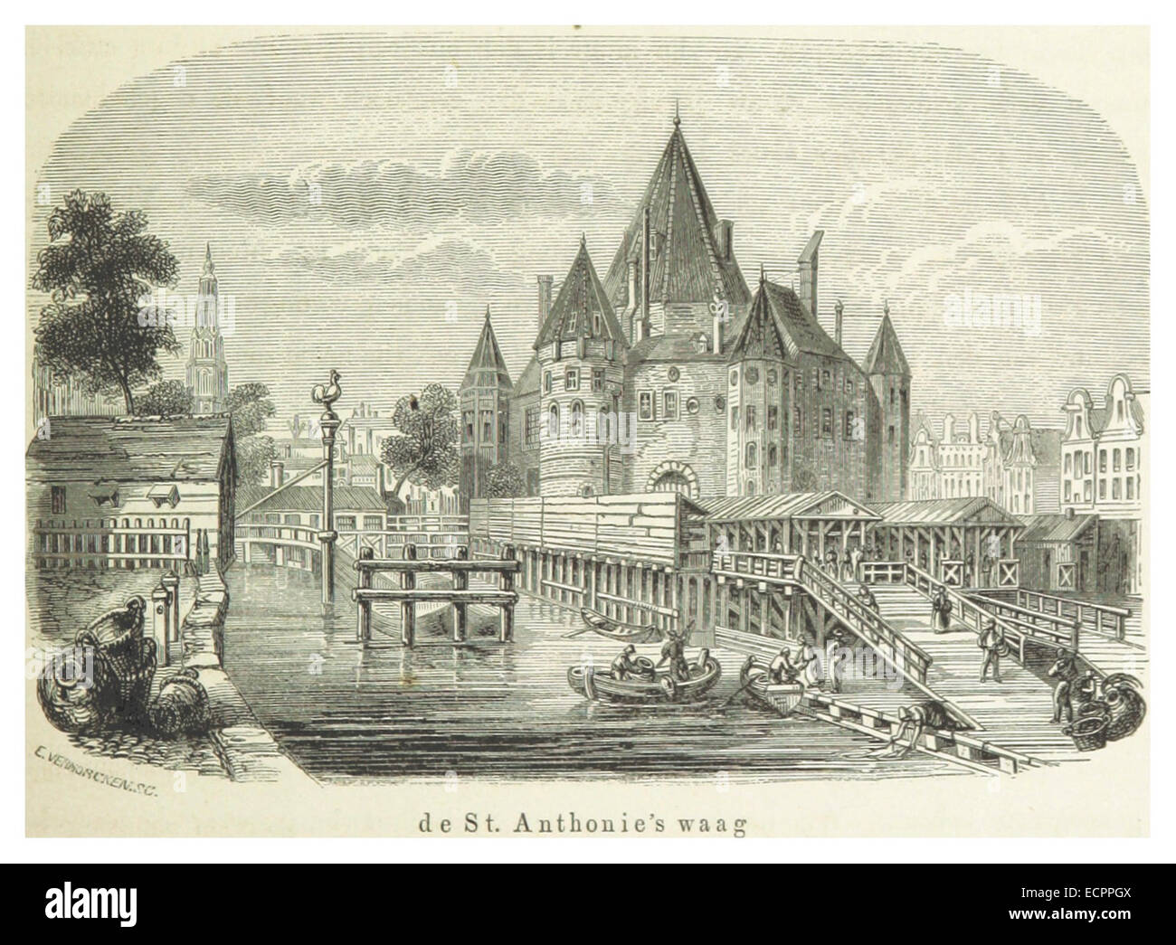 This 1855 illustration by AA depicts St. Anthonie's Waag in Amsterdam ...