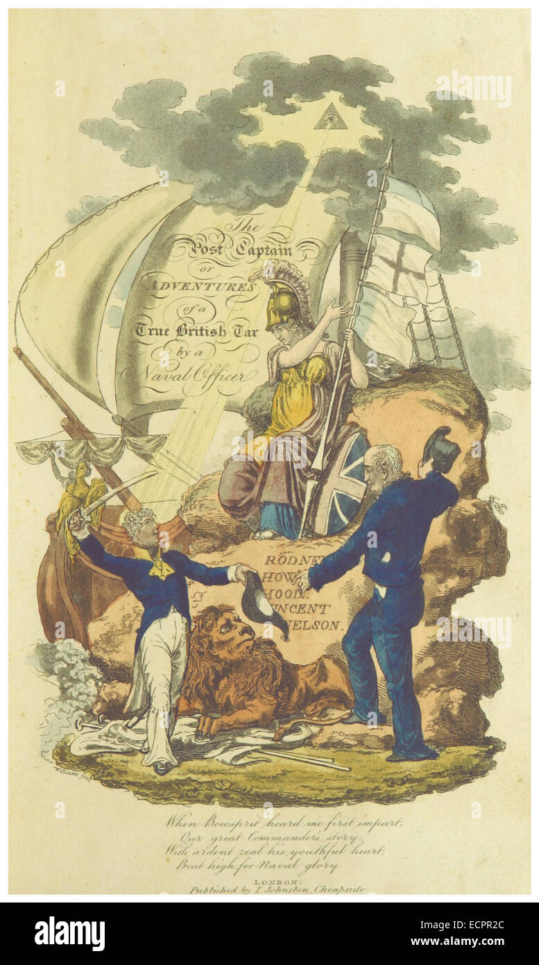 An 1817 page from *Adventures of a Post Captain*, depicting a naval ...