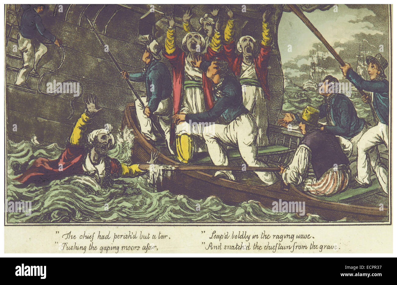 This 1817 illustration from *Adventures of a Post Captain* depicts a ...