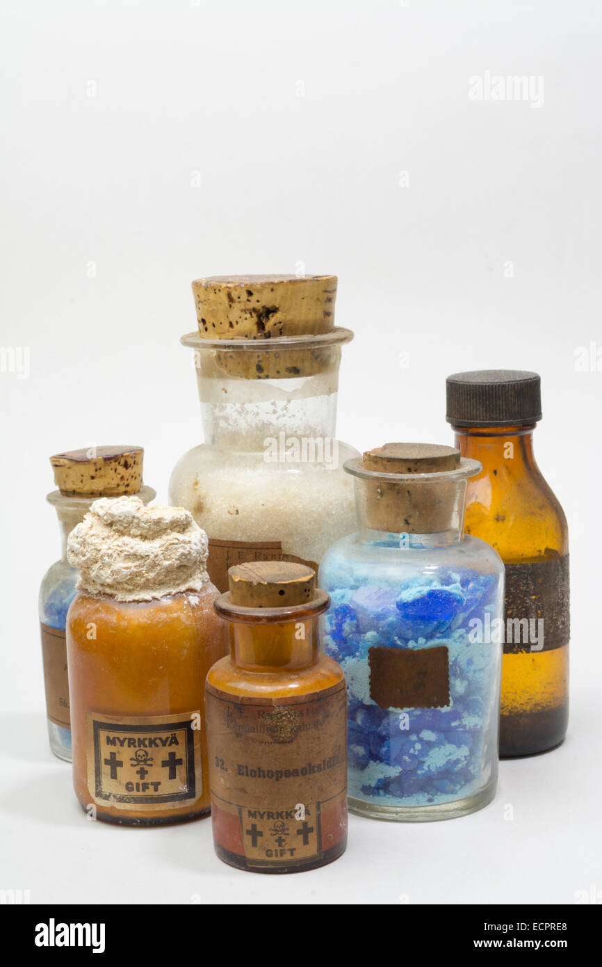 Old chemical jars with chemicals Stock Photo - Alamy