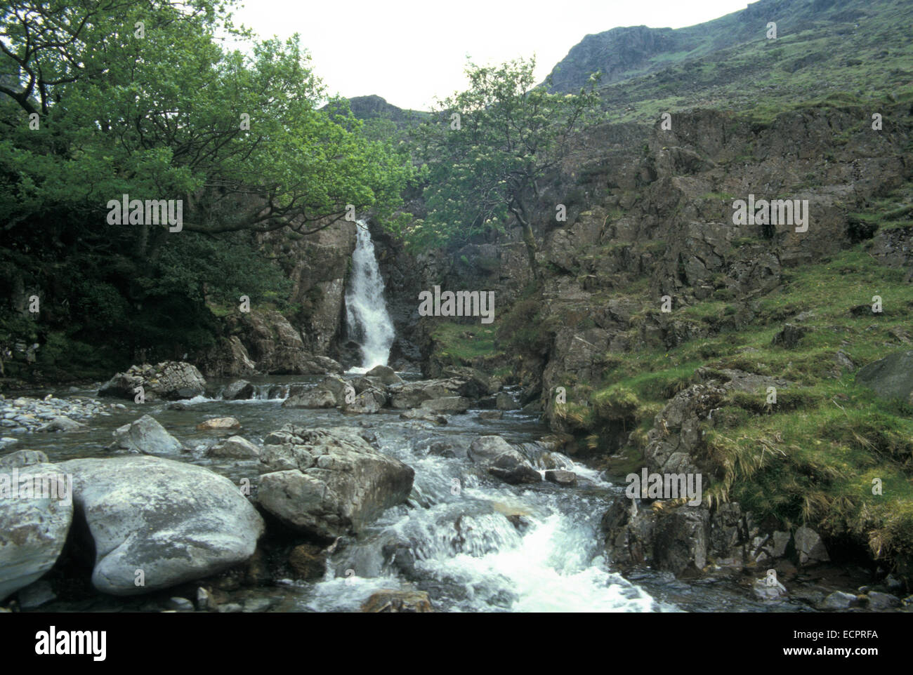 Lingcove beck falls above packhorse bridge, Throstle Garth Cumbria ...