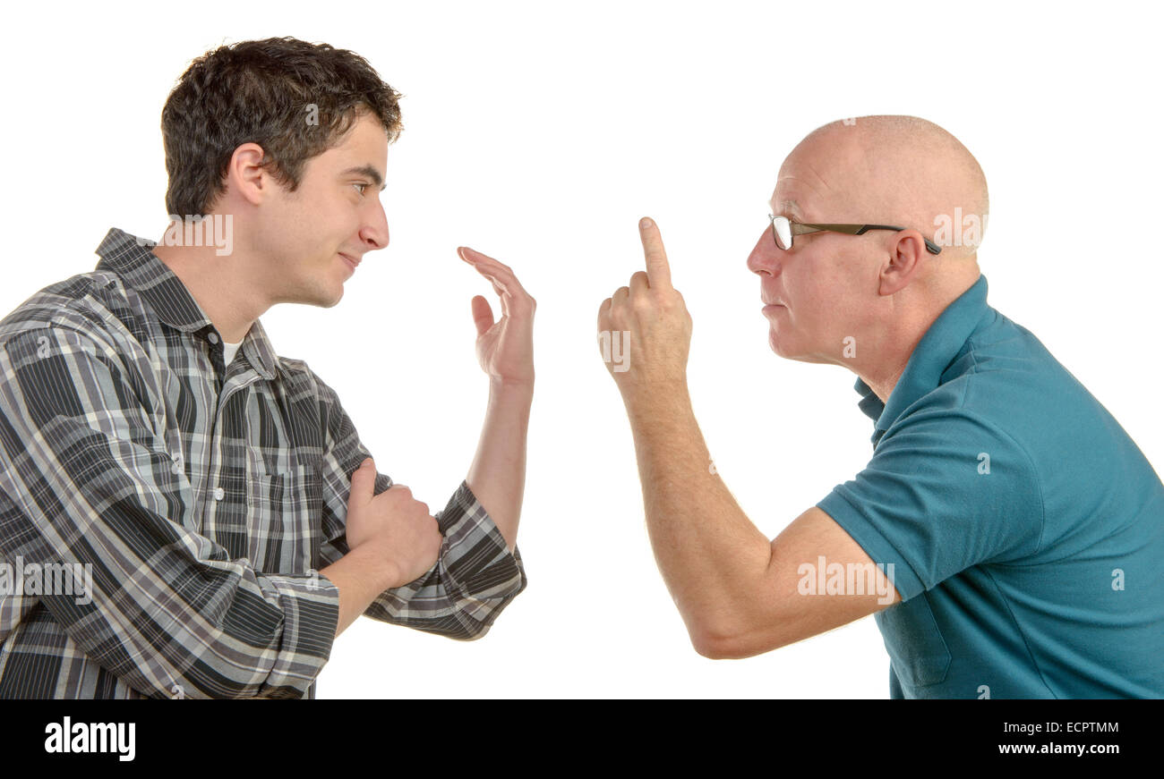 A father and son are angry on the white background Stock Photo - Alamy