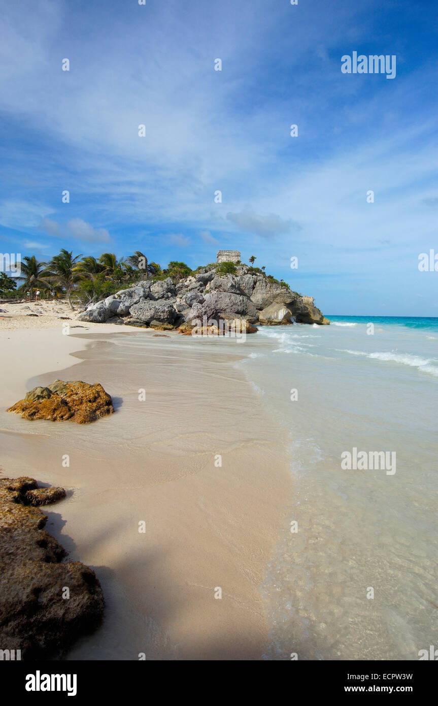Beach at Mayan ruins of Tulum, 1200-1524, Tulum, Quintana Roo state ...