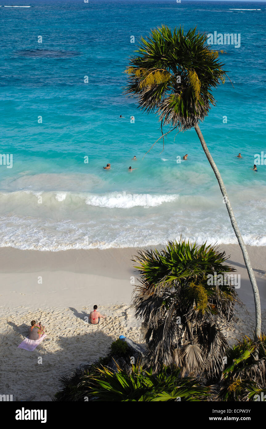 Beach at Mayan ruins of Tulum, 1200-1524, Tulum, Quintana Roo state ...