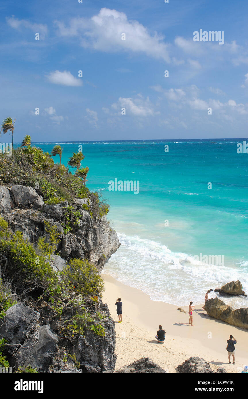 Beach at Mayan ruins of Tulum, 1200-1524, Tulum, Quintana Roo state ...