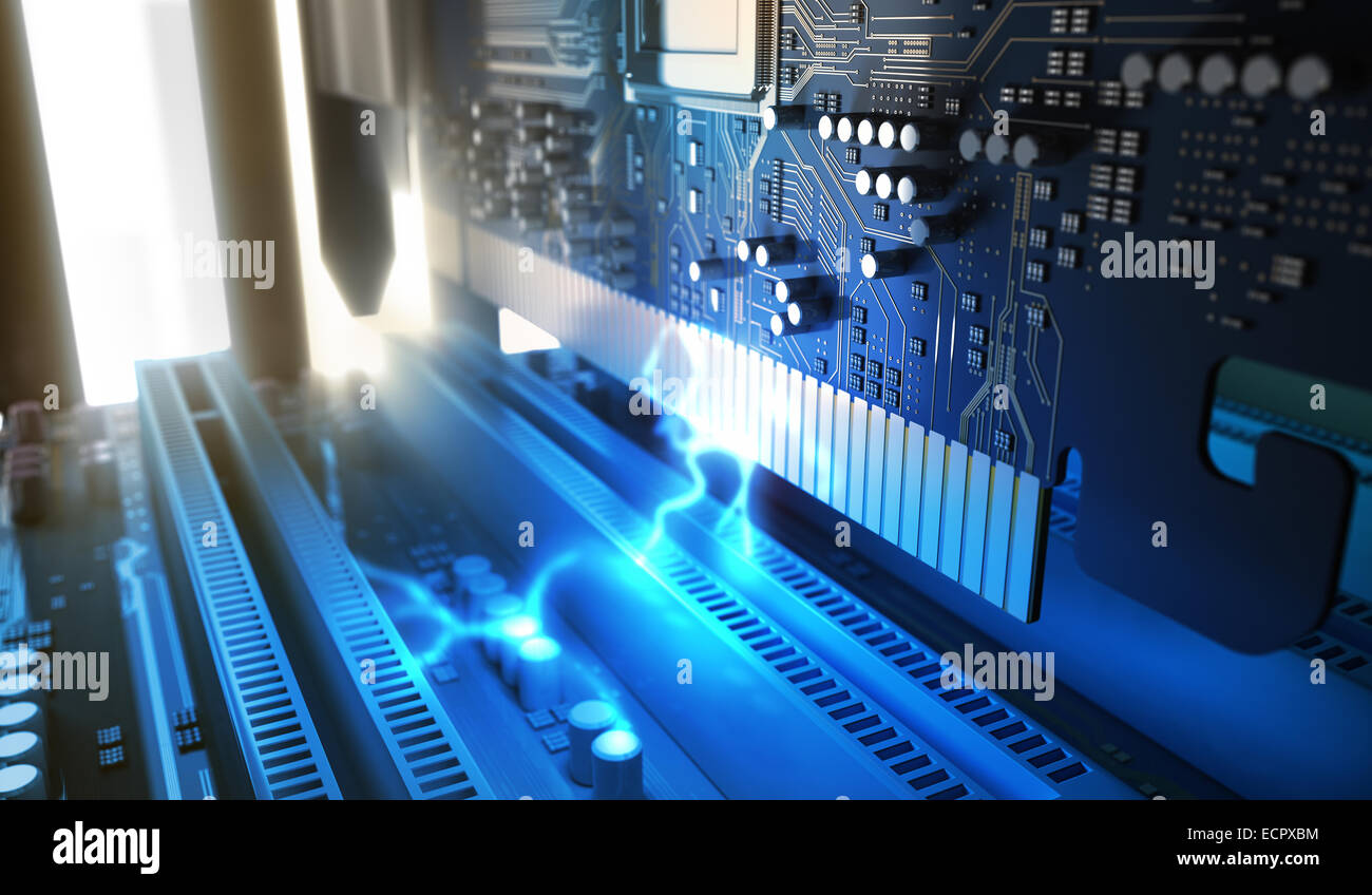 Computer card in the motherboard and electricity Stock Photo - Alamy