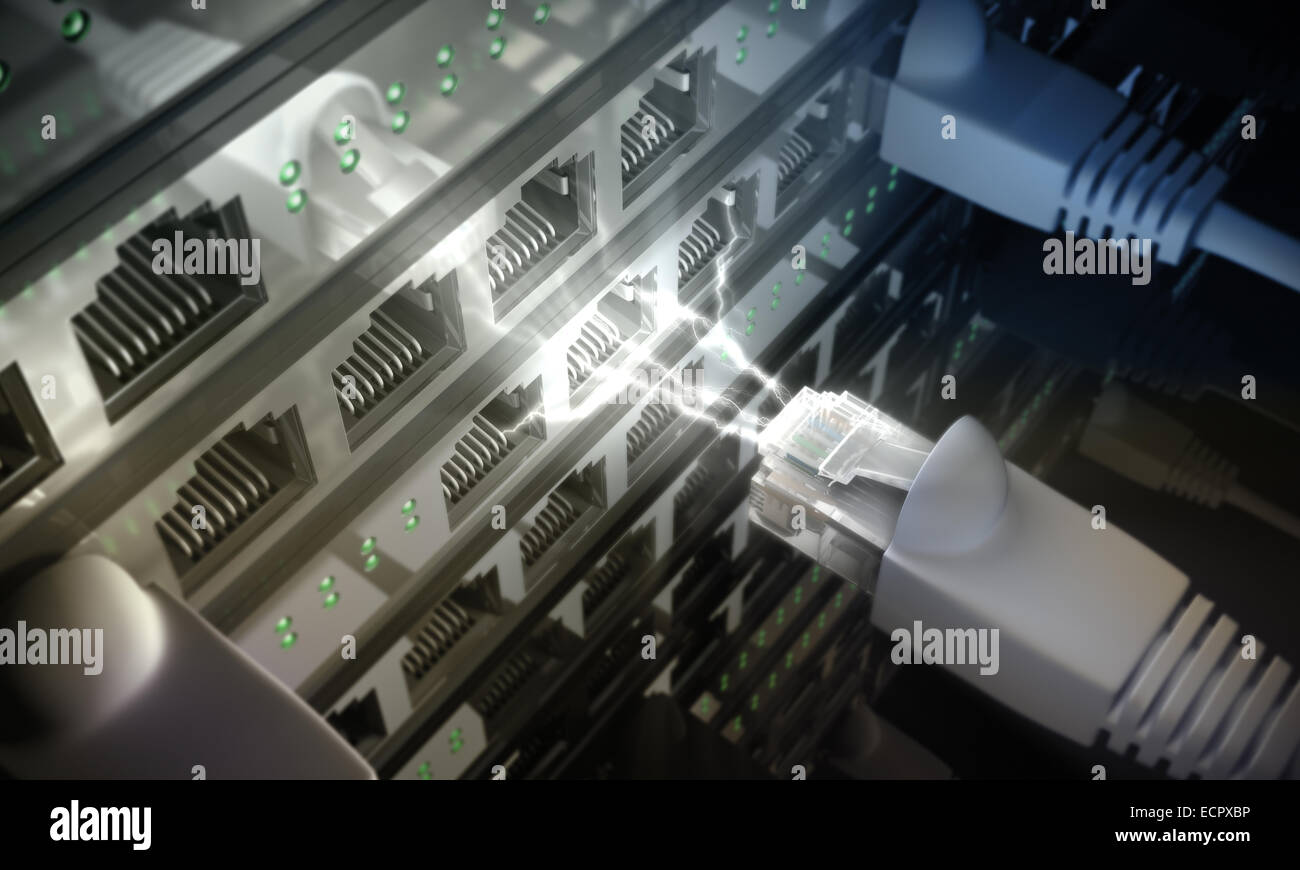 Installation ethernet cable in the socket Stock Photo - Alamy