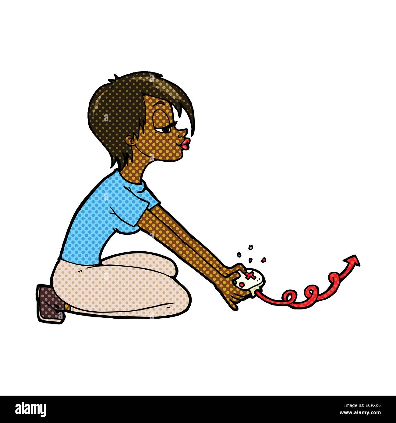 retro comic book style cartoon girl playing computer games Stock Vector ...