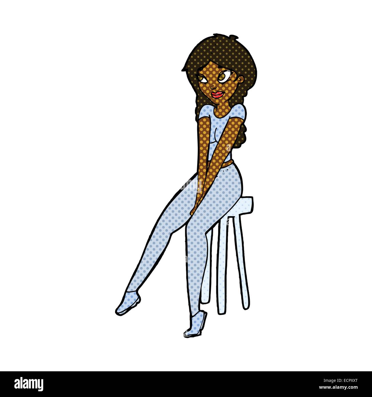 retro comic book style cartoon pretty girl on stool Stock Vector Image ...