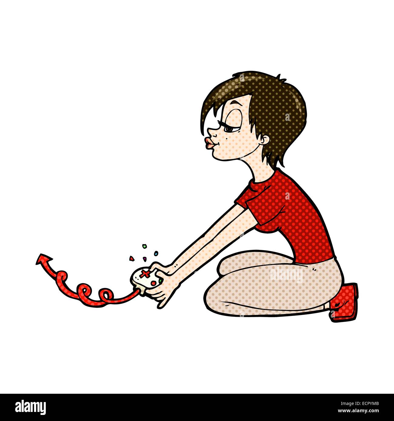 retro comic book style cartoon girl playing computer games Stock Vector ...