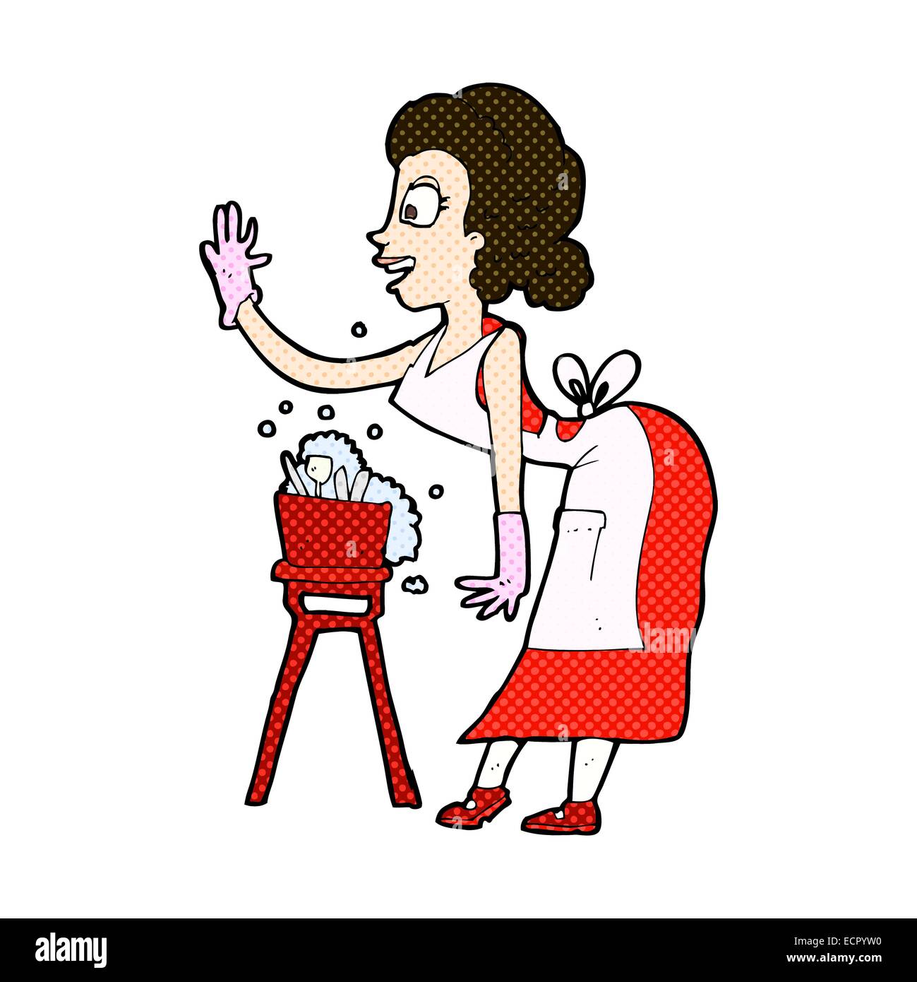 retro comic book style cartoon housewife washing up Stock Vector Image ...