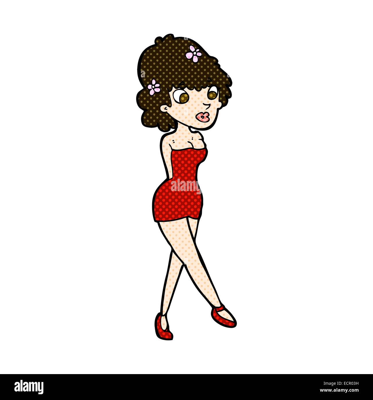 retro comic book style cartoon woman posing in dress Stock Vector Image ...