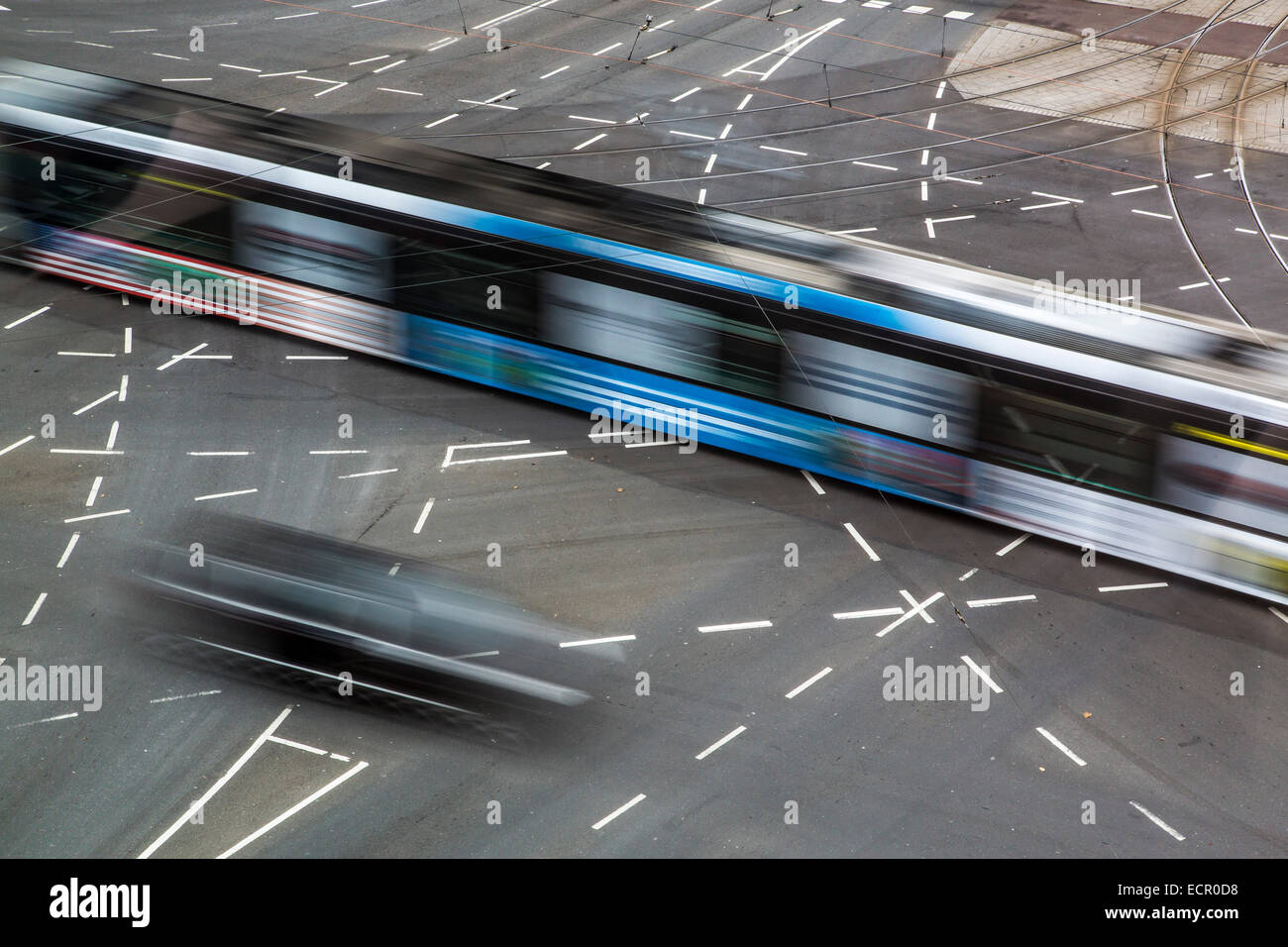 Great Road intersection, road markings for various turning lanes Stock ...