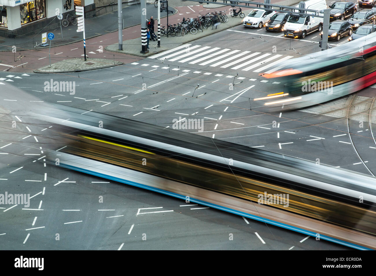 Great Road intersection, road markings for various turning lanes Stock ...